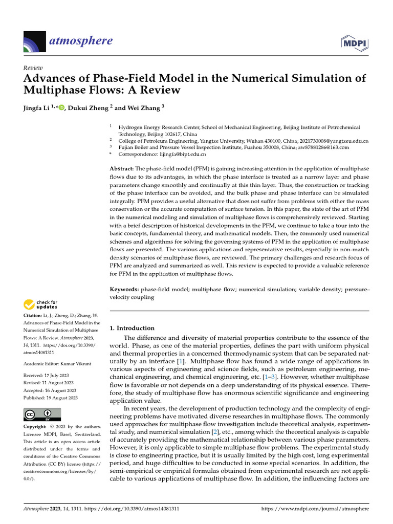 2023 Advances In Phase Field Modeling Of Multiphase Flow Pdf