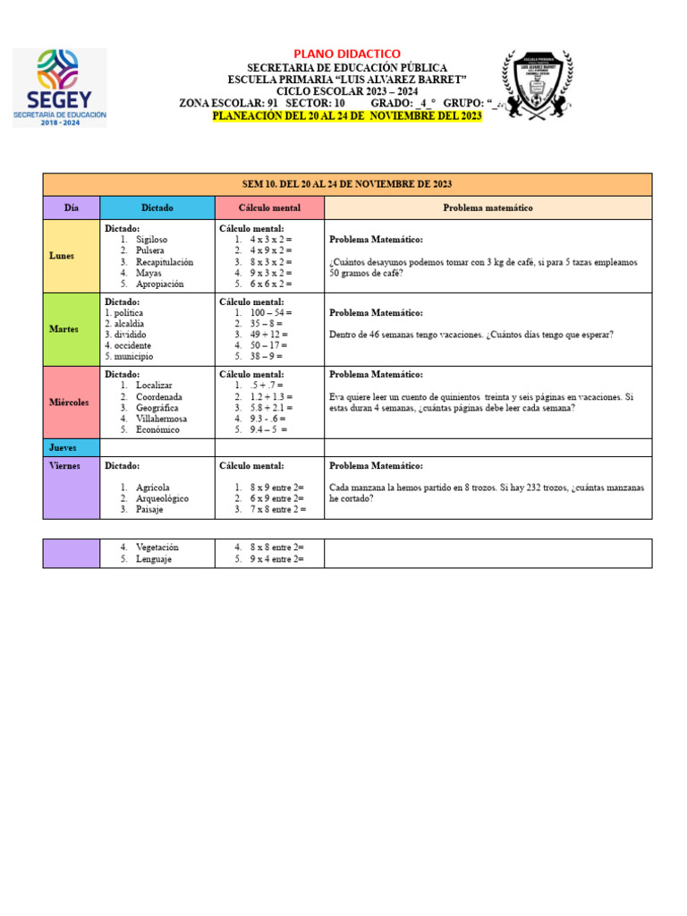4° Sem10 Word Planeación Proyectos Darukel 23-24 | PDF | Evaluación | Mapa