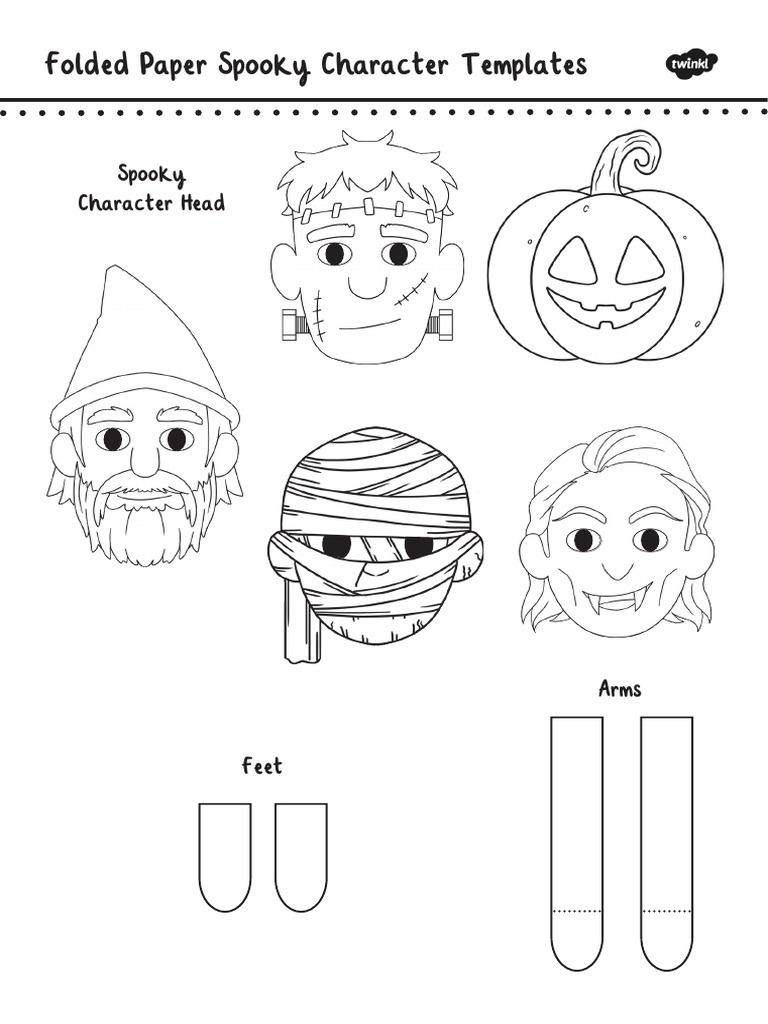 Folded Paper Spooky Characters Templates | PDF