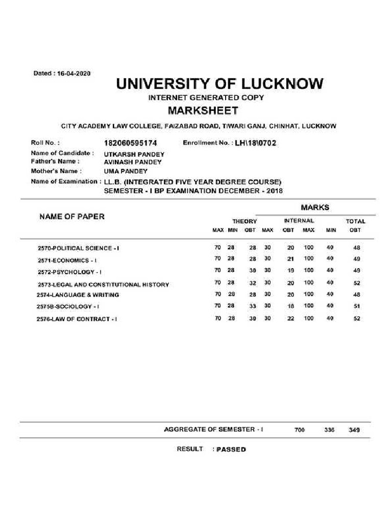 Sem 1 Result | PDF