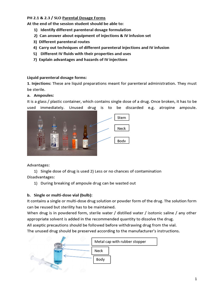 Parenteral Doasge Forms-1 | PDF | Intravenous Therapy | Injection ...