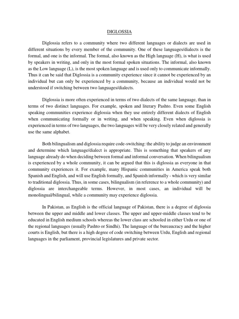 Diglossia | PDF | Multilingualism | English Language