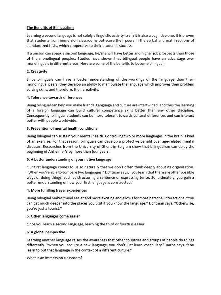 Benefits of Bilingualism | PDF | Multilingualism | Second Language