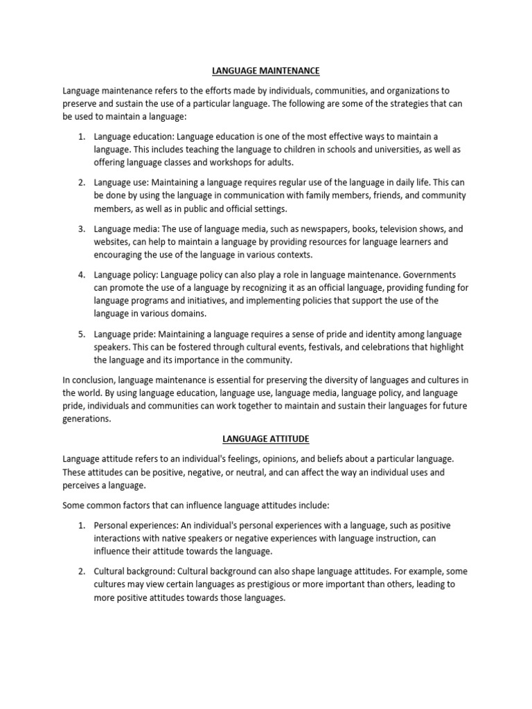 Language Maintenance | PDF | Attitude (Psychology) | Cultural Geography