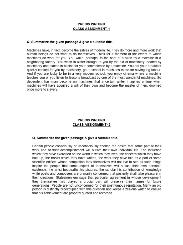 Precis Writing Class Assignemnt | PDF | Mind