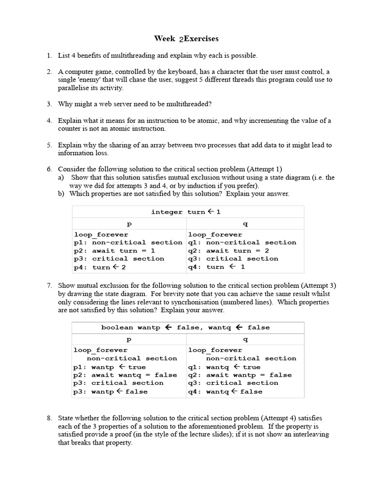 Week 2 Exercises | PDF | Concurrent Computing | Computer Engineering
