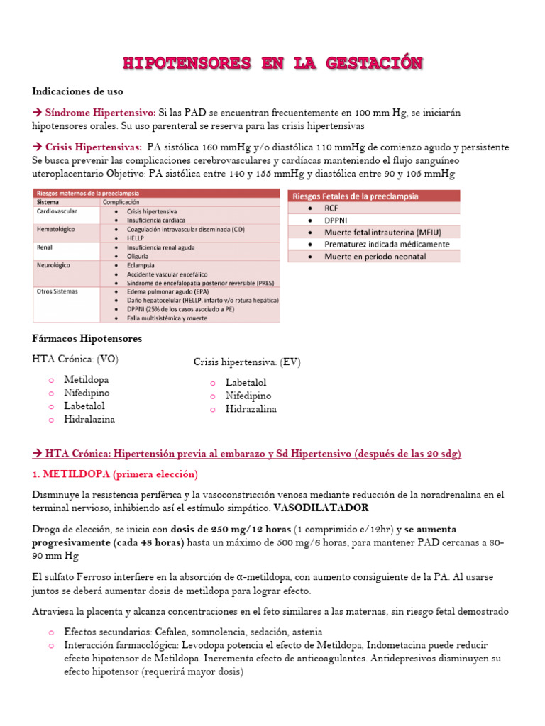 Hipotensores en La Gestación Resumen | PDF | Hipertensión | El embarazo