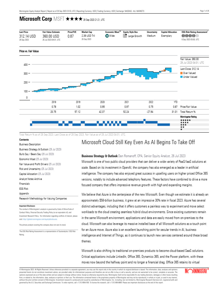 Morningstar - Report 636d1777e26a17cb579914e6 MSFT | PDF | Enterprise Resource Planning | Cloud ...