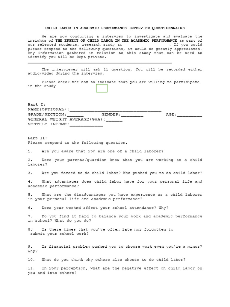 Interview For Child Labor | PDF | Questionnaire