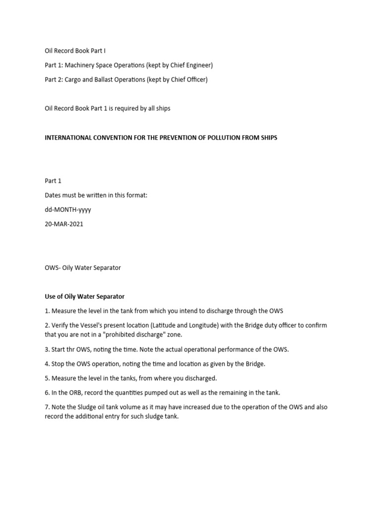 Ship Oil Record Keeping Guide | PDF