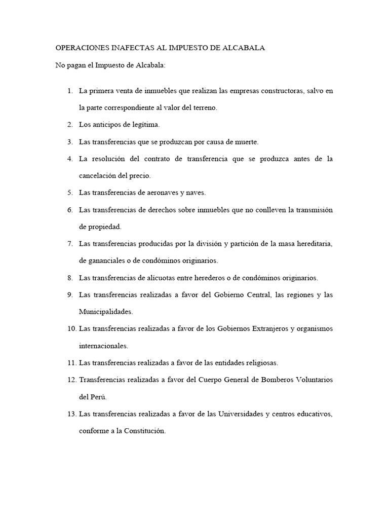 Exenciones del Impuesto de Alcabala | PDF
