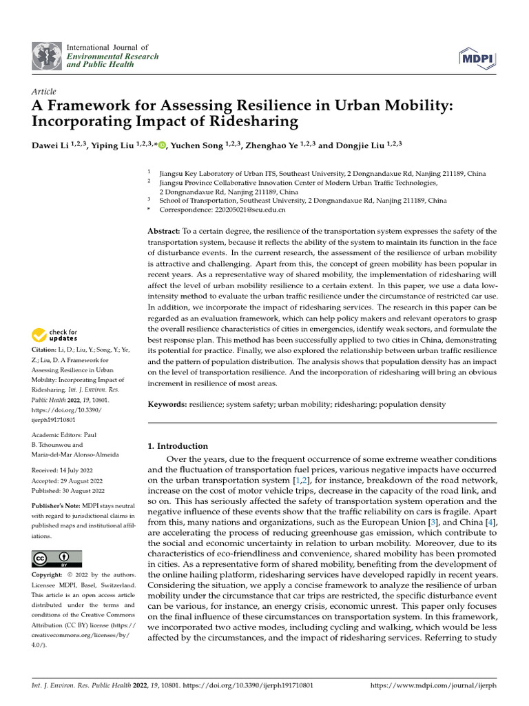 (Pibic5) A Framework For Assessing Resilience in Urban Mobility Incorporating Impact of ...