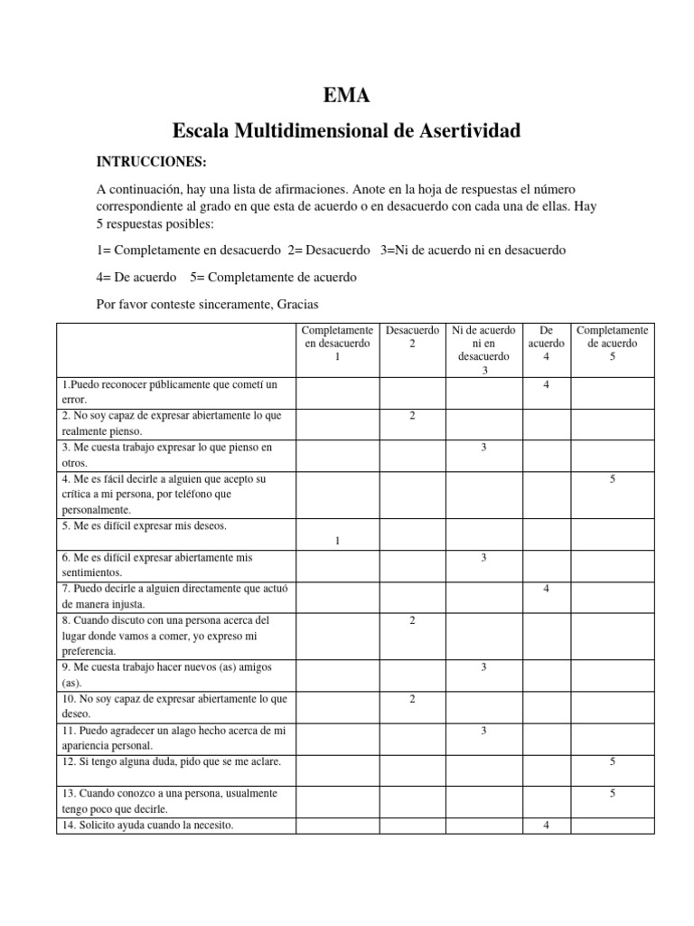 EMA Escala Multidimensional de Asertividad: Intrucciones | PDF