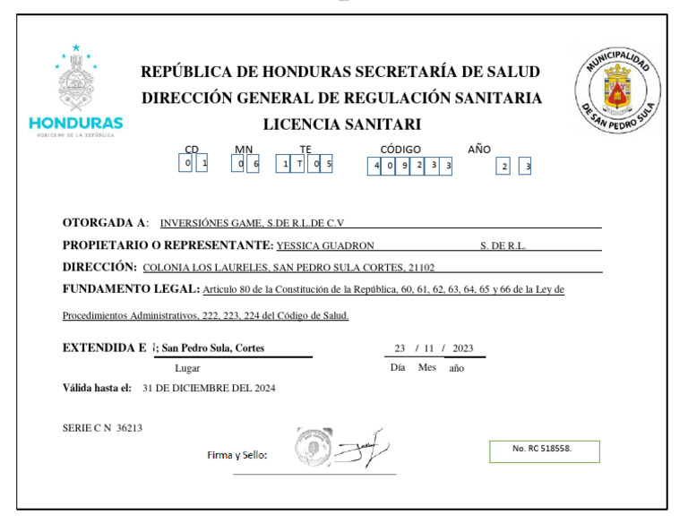 Licencia Sanitaria | PDF