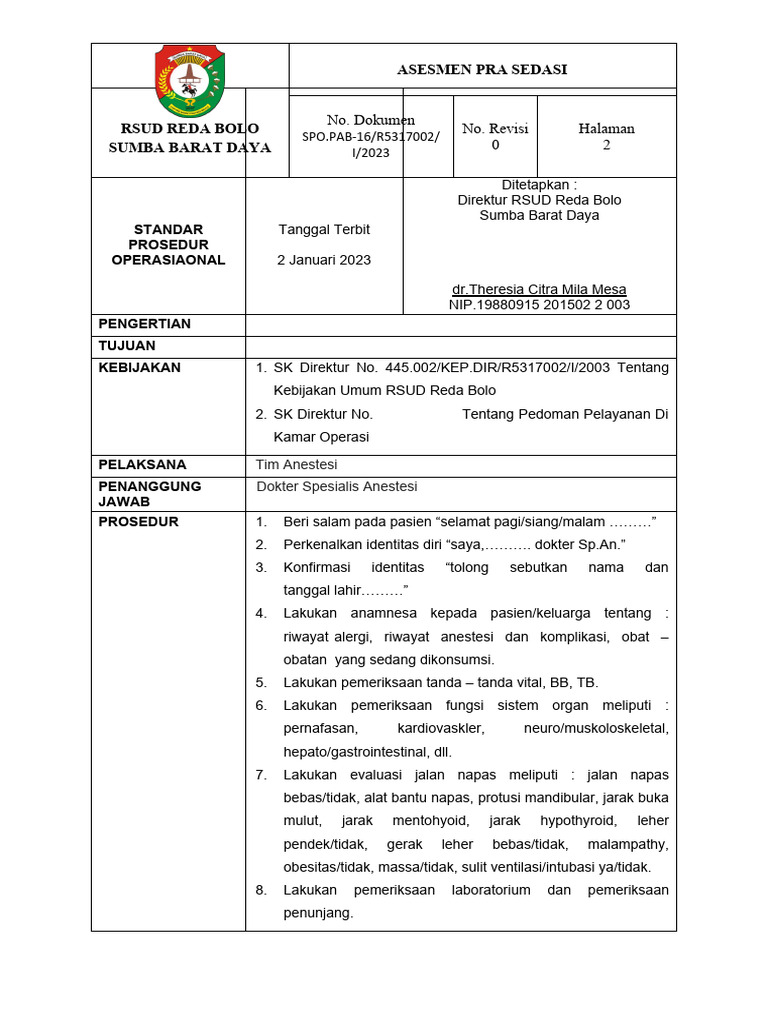 Assesment Pra Sedasi | PDF