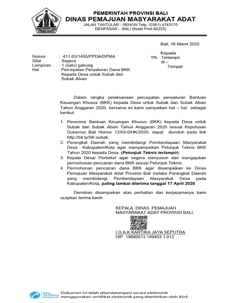 Penyaluran Dana BKK untuk Subak | PDF
