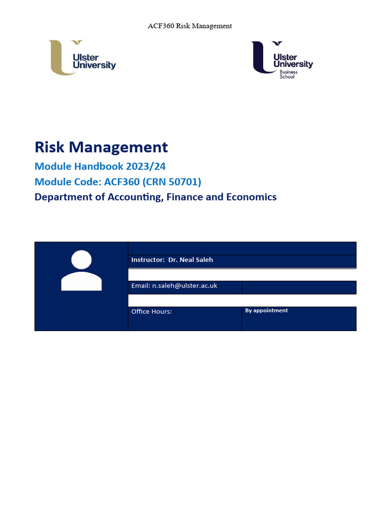 Acf 360 Risk Management Module Course Plan 2122 | PDF | Risk | Libraries