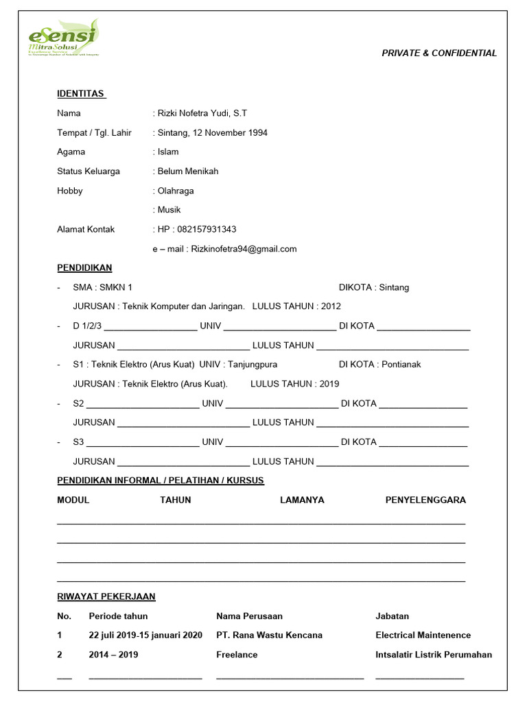 FORM DRH-ESENSI-nama Calon Peserta Tes | PDF