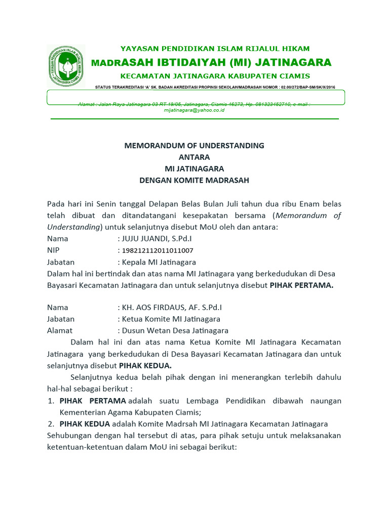 Mou Dengan Komite | PDF | Ilmu Sosial