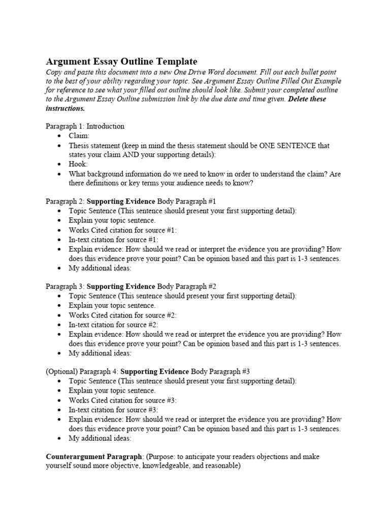 Argument Outline Template | PDF | Essays | Paragraph