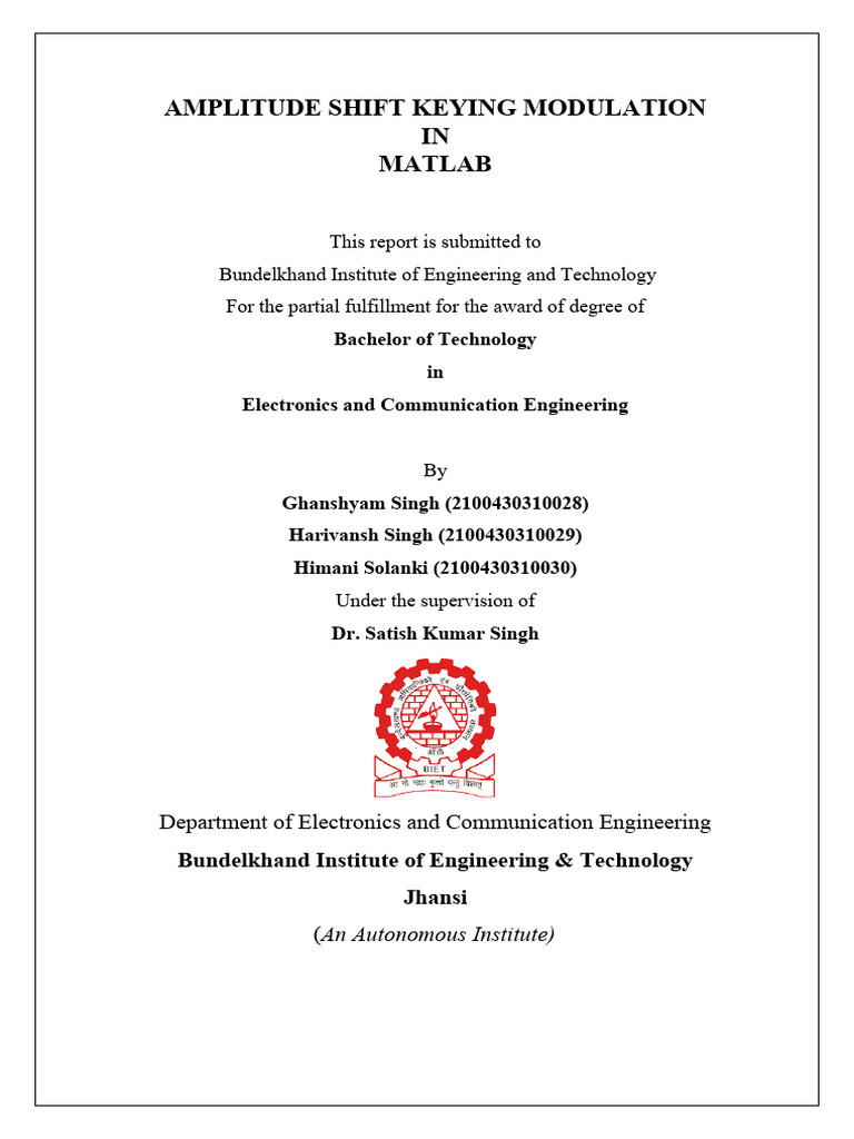 Amplitude Shift Keying Modulation in Matlab | PDF | Modulation | Electronics