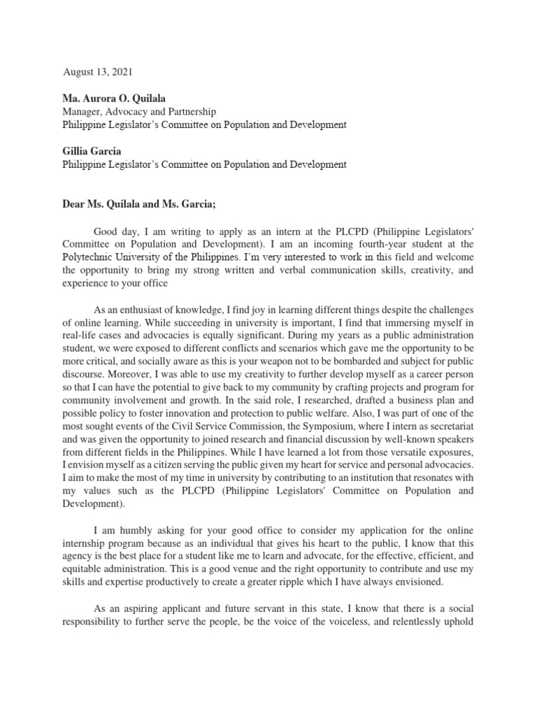 Application Letter (PLCPD) | PDF | Wellness