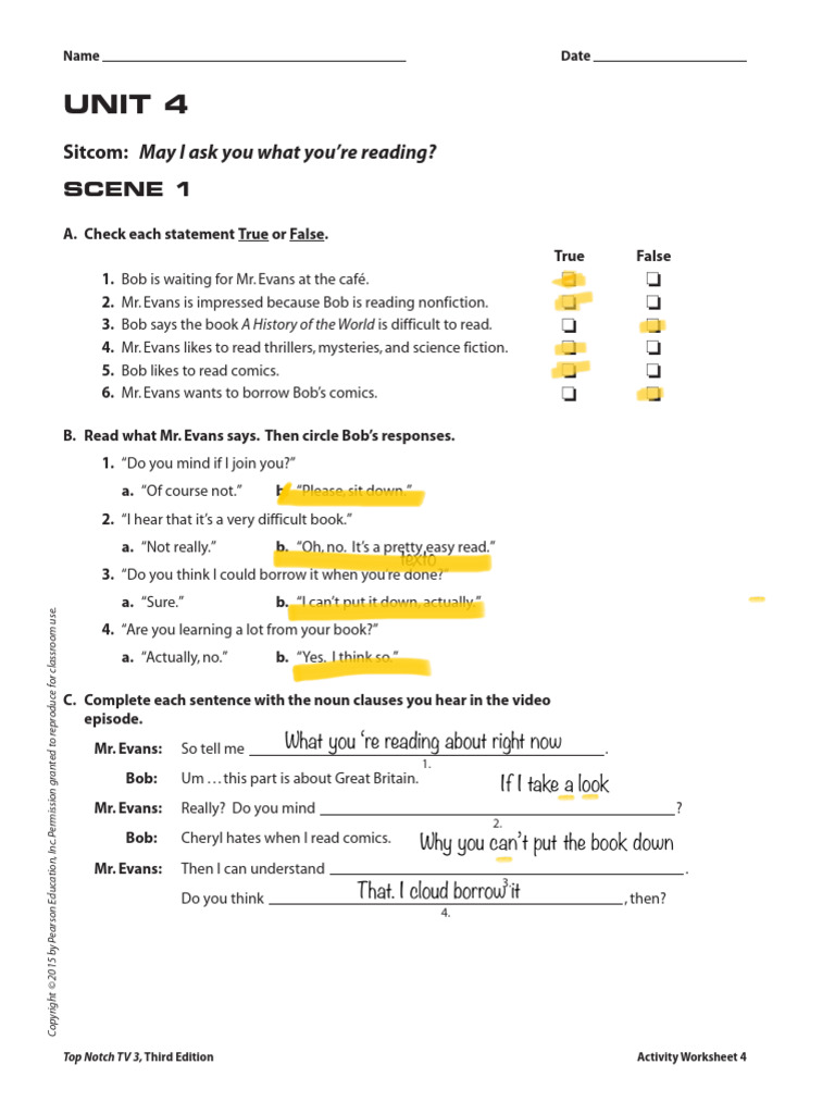 UNIT 04 TV Activity Worksheets | PDF