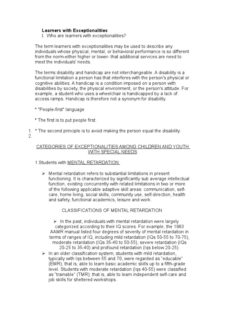 Learners With Exceptionalities | PDF | Inclusion (Education ...