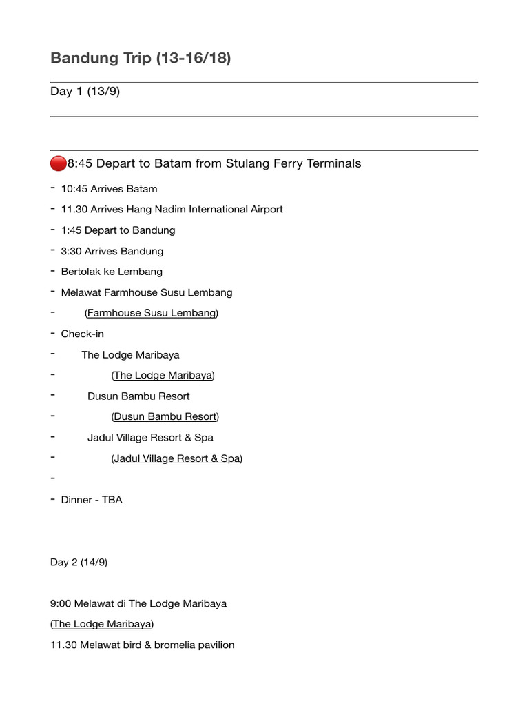 Bandung Trip Itinerary: 13-16 Sept | PDF