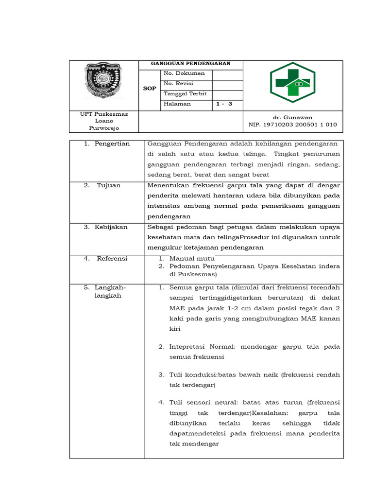 Sop Gangguan Pendengaran | PDF Sop Gangguan Pendengaran | PDF