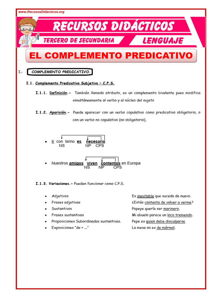 El Complemento Predicativo para Tercero de Secundaria | PDF | Verbo | Unidades Semánticas