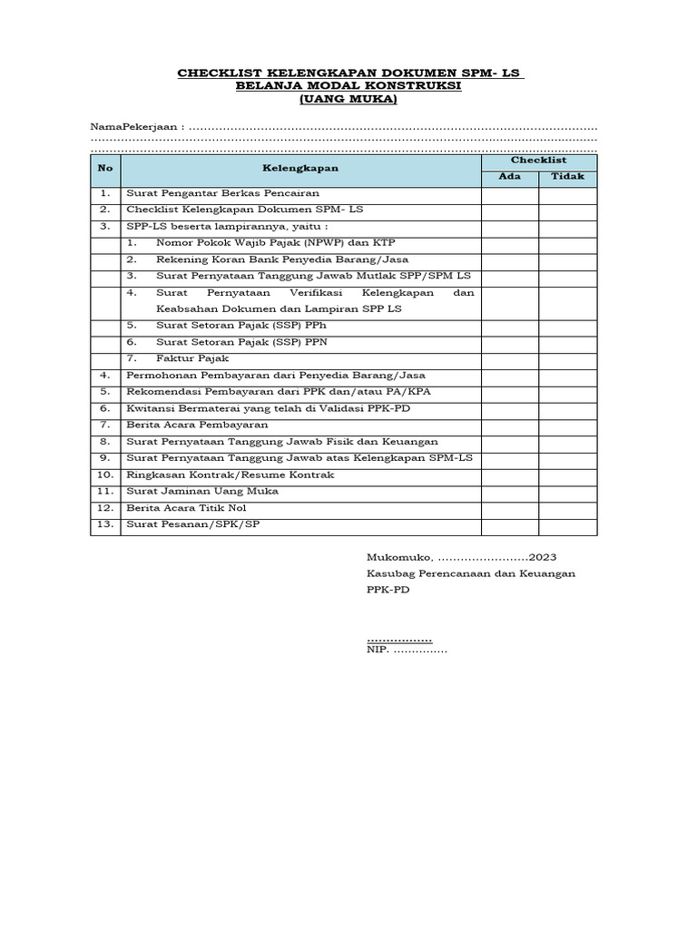 Checklist Kelengkapan Dokumen SPM | PDF