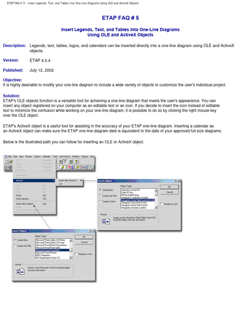 ETAP FAQ - Inserting Into Old Using Ole and Active X | PDF | Technology & Engineering