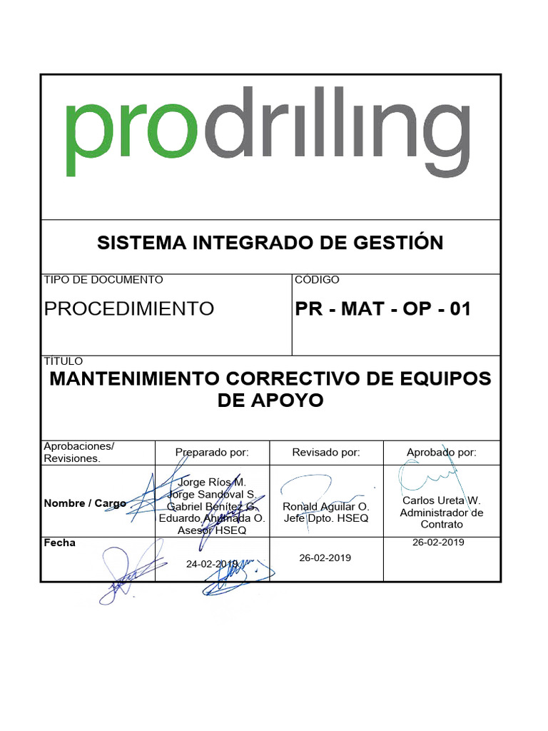 PR - MAT - MA - 01 - Mantenimineto Correctivo de Equipos de Apoyo Rev6 01.10.2019 | PDF ...