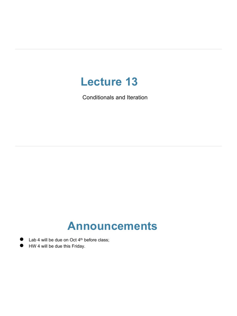 Lecture 13 - Conditionals and Iteration - 5301 | PDF | Boolean Data ... Lecture 13 - Conditionals and Iteration - 5301 | PDF | Boolean Data ...