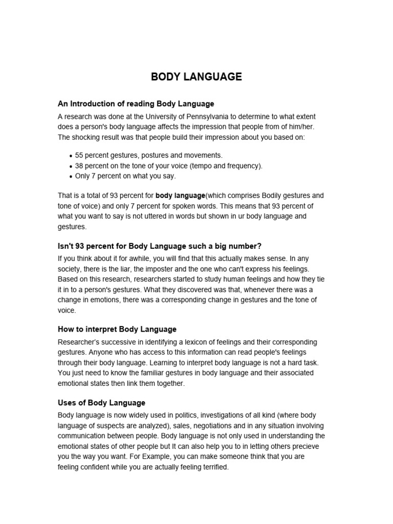 Body Language | PDF | Body Language | Gesture