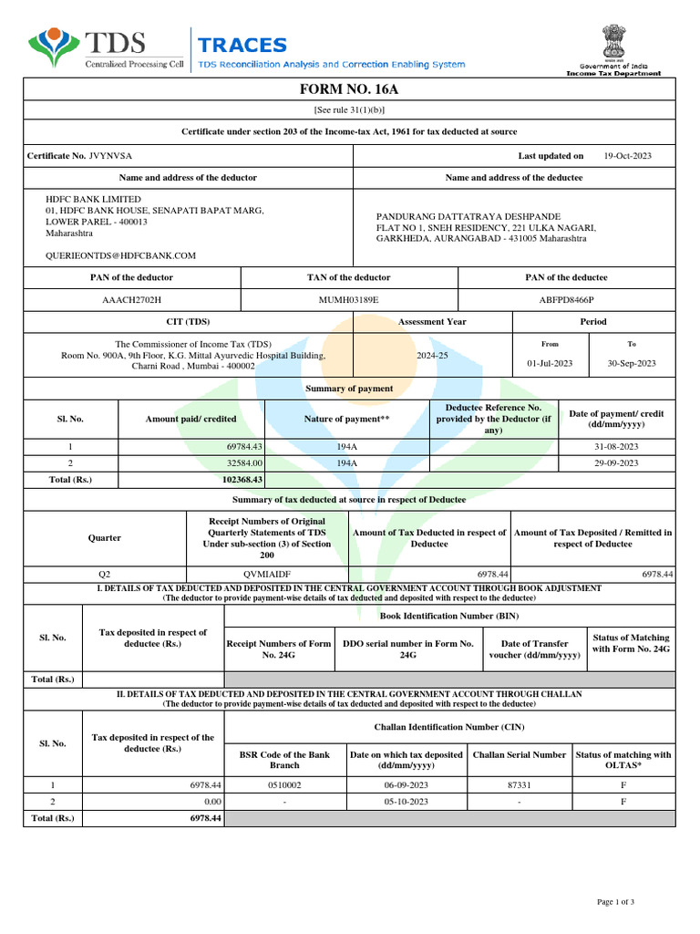 TDS Certificate | PDF | Securities (Finance) | Taxes