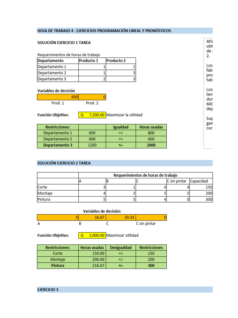 Hoja de Trabajo 4 - Ejercicios de Programaci N Lineal y Pron Sticos | PDF | Regresión lineal | Dieta