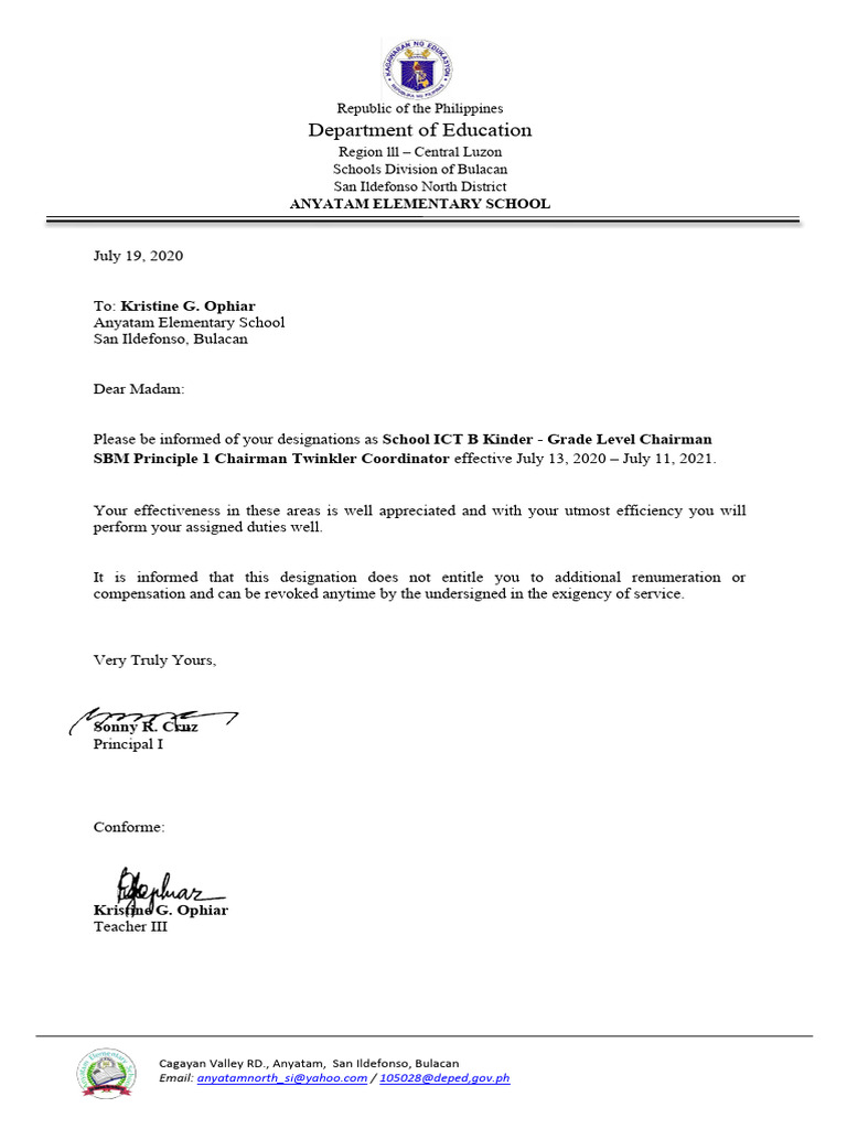 Designation Letters for Anyatam School | PDF | Luzon | Social Institutions