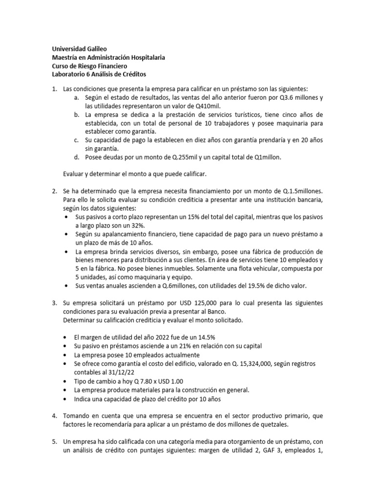 Laboratorio 6 An Lisis de CR Ditos | PDF | Business | Apalancamiento (Finanzas)