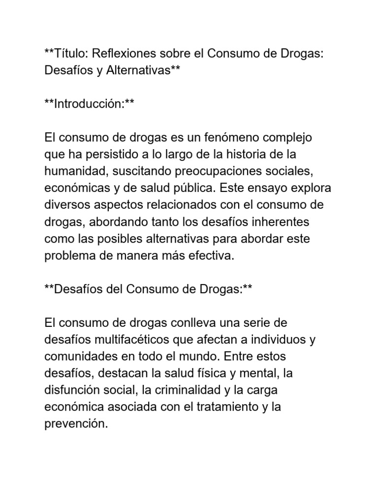 Ensayo Sobre Le Consumo de Drogas | PDF | Drogas | Comercio ilegal de drogas