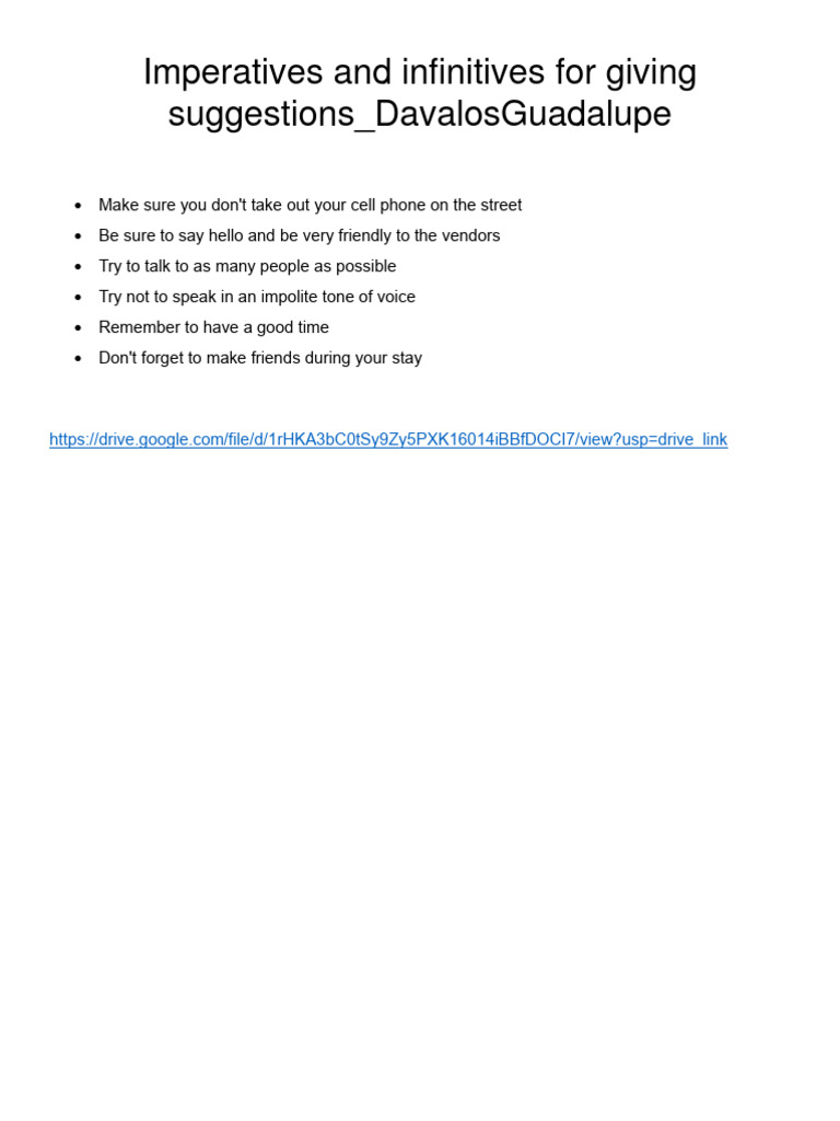Imperatives and Infinitives For Giving Suggestions - DavalosGuadalupe | PDF