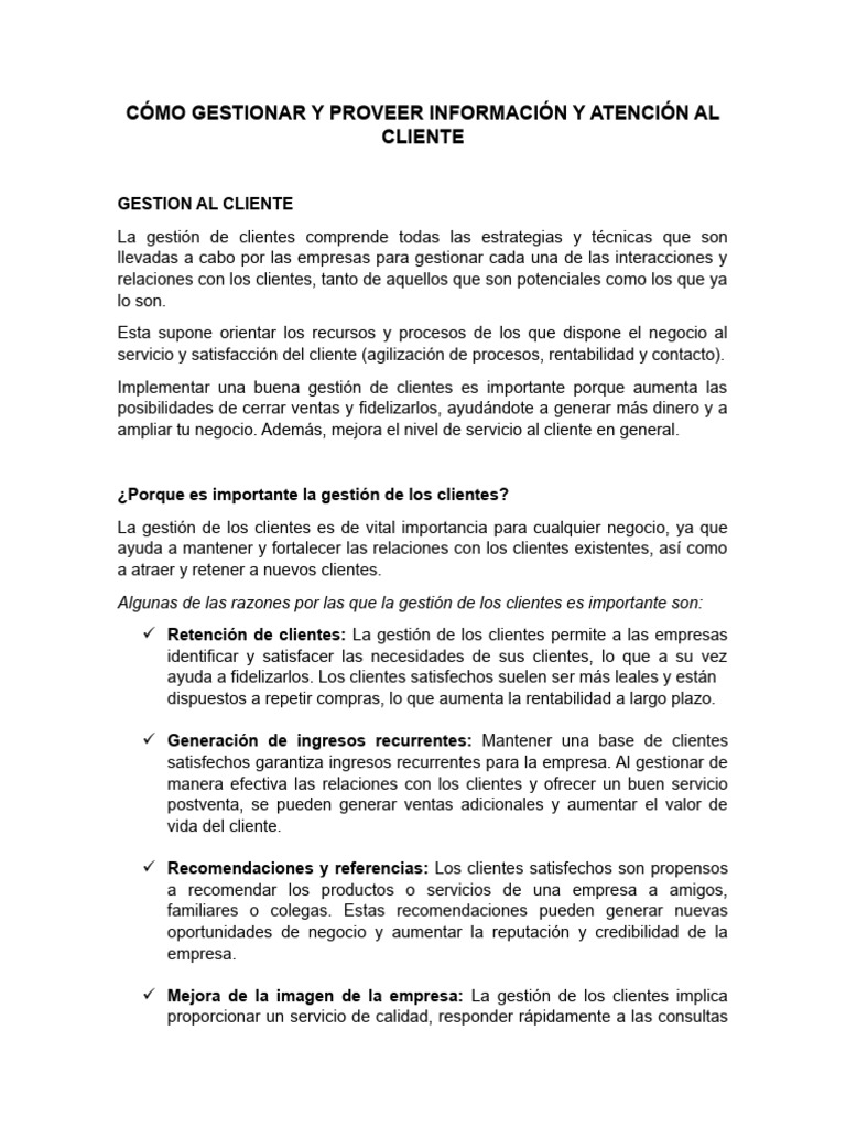 Gestión de Atención al Cliente Efectiva | PDF | Business | Cliente