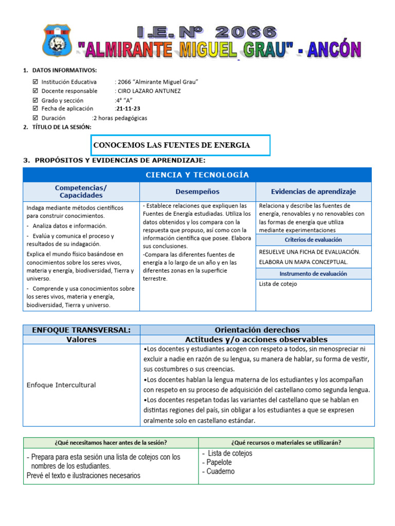 Sesion Fuentes de Energia | PDF | Evaluación | Energía renovable