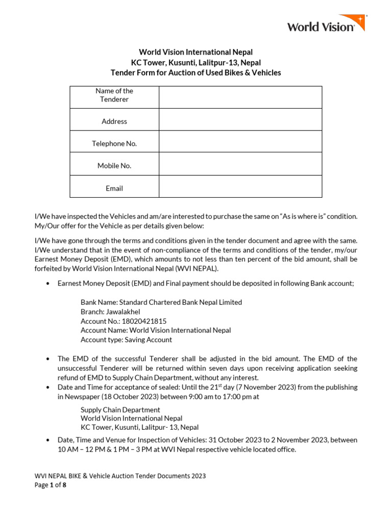 Tender Form | PDF | Pickup Truck | Motorcycle