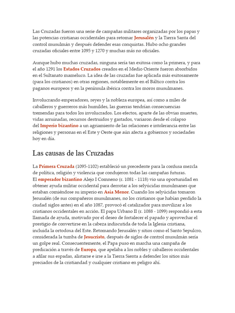 Historia de las Cruzadas: Causas y Consecuencias | PDF | Cruzadas ...