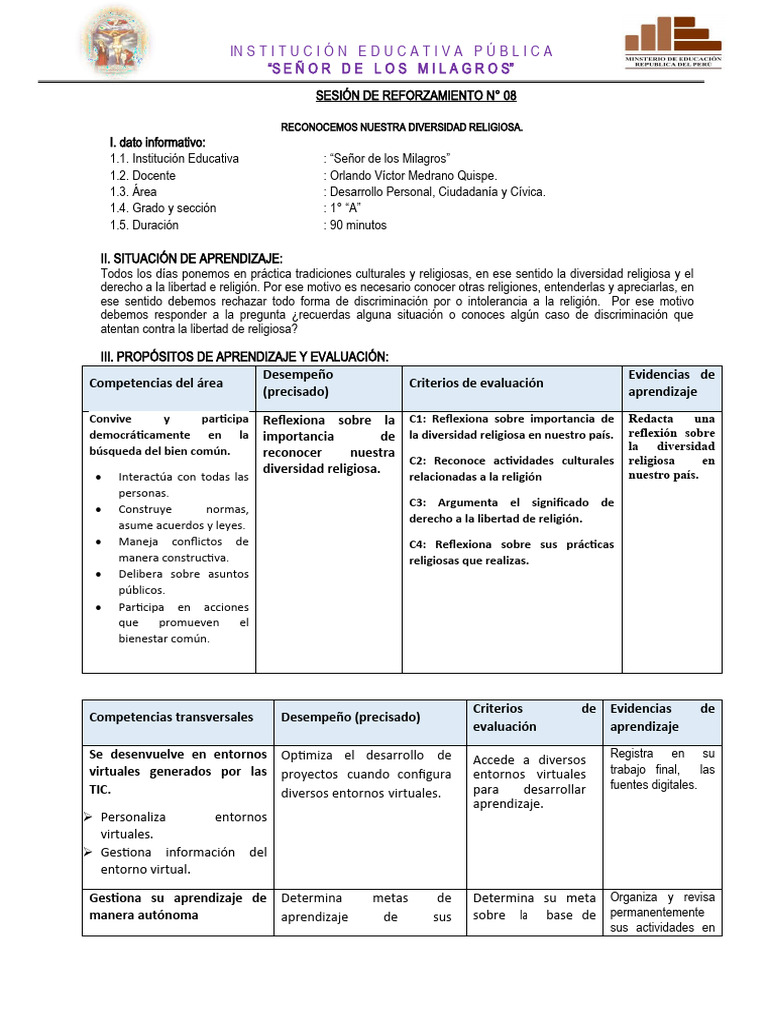 Aprendizaje DPCC 1°a 29,06 | PDF | Aprendizaje | Evaluación