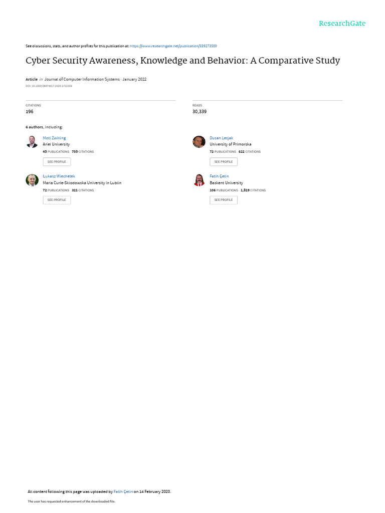 Cyber Security Awareness Knowledgeand Behavior AComparative Study | PDF | Computer Security ...