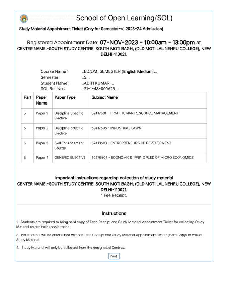 SOL Study Material Appointment | PDF