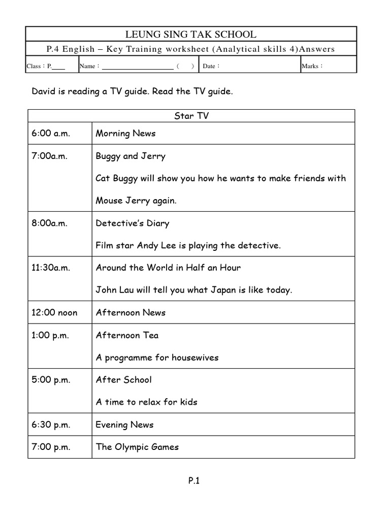 P.4 - English - 4 - Key Training Worksheet Analytical Skills 4 - Answers | PDF